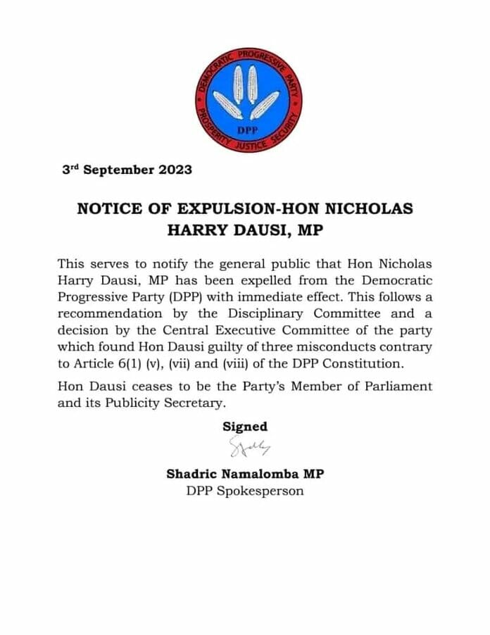 Malawi Political News: DPP Expels Nicholas Dausi - The Maravi Post